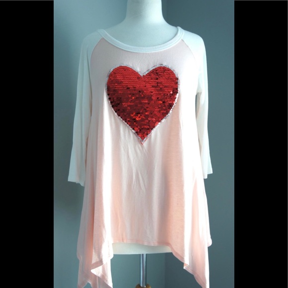 Sweet Claire | Tops | Red Sequin Heart Top | Poshmark